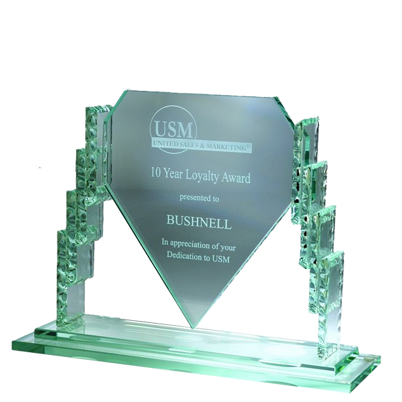 Armor Jade Glass Award | Etched Glass Triangle Statue | Paradise Awards
