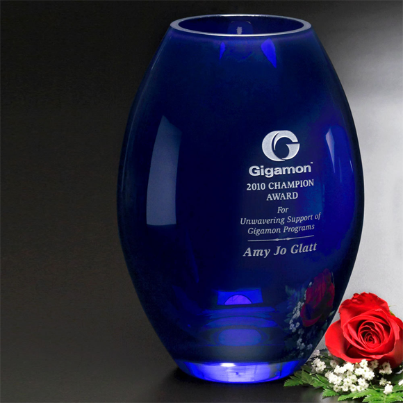 Cobalt Barrel Glass Trophy Vase Award | Blue Glass Oval Vase | Paradise ...