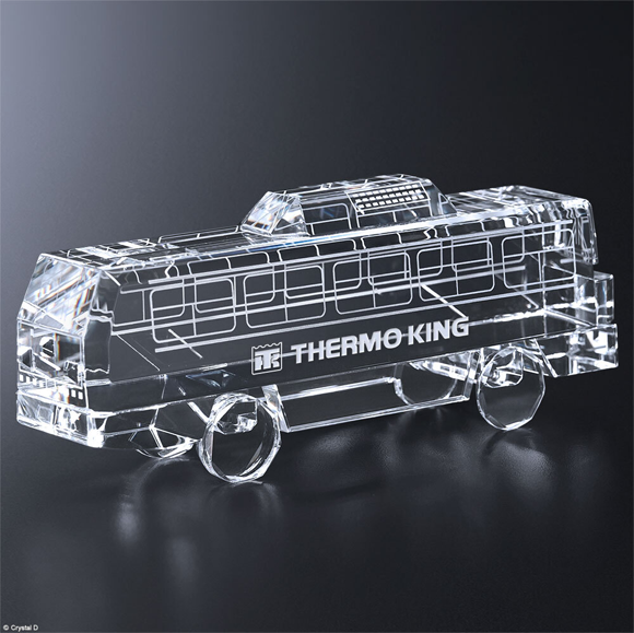 Coach Bus Crystal Award | Engraved Glass Bus Statue | Paradise Awards