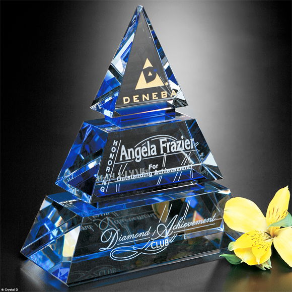 Accolade Indigo Pyramid Crystal Award | Engraved Pyramind Glass Statue ...