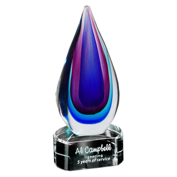 Elegance Raindrop Artglass Award | Personalized Blue Art Trophy ...