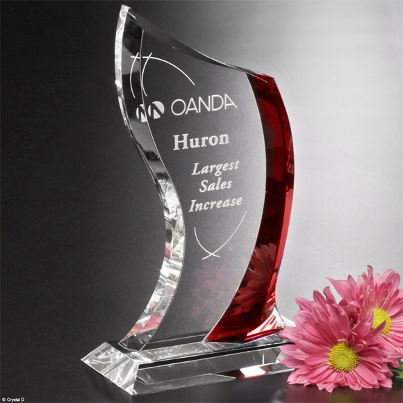 Potomac Ruby Crystal Award | Etched Glass Peak Statue | Paradise Awards