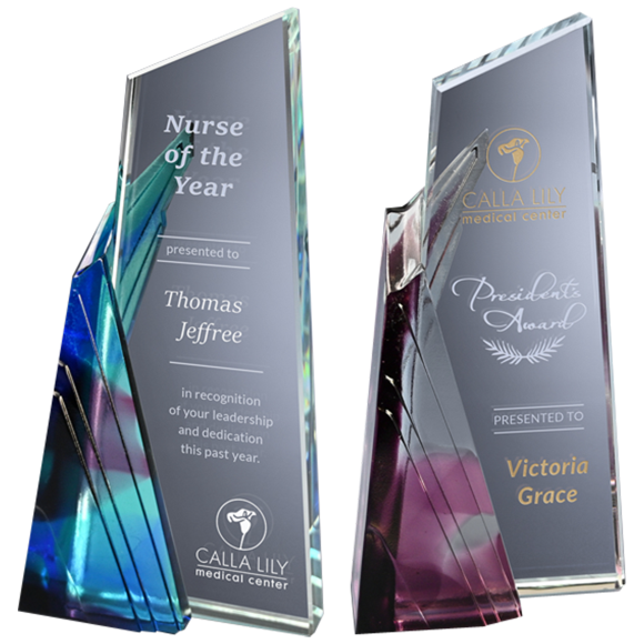 Achievement Swirl Crystal Award | Etched Art Glass Peak Statue ...