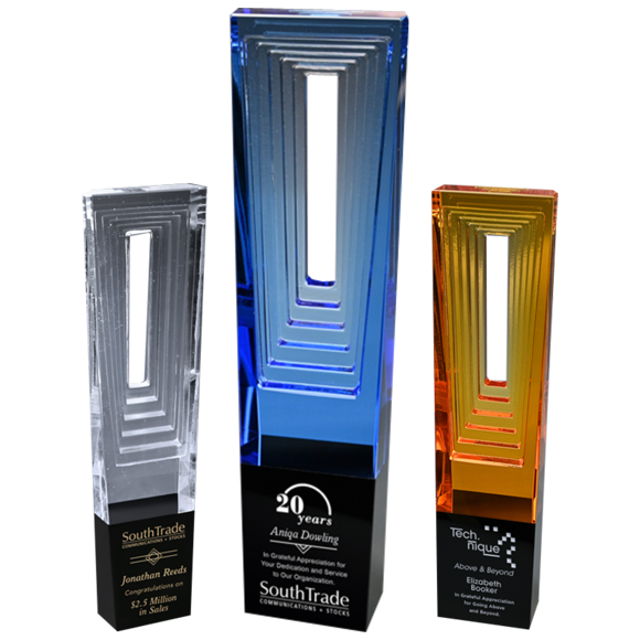 Athens Artglass Award | Multi Color Art Glass Tower Statue | Paradise ...