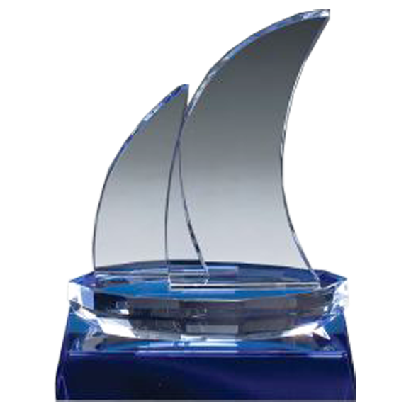 Crystal Blue Sailboat Award | Engraved Glass Sail Boat Statue ...