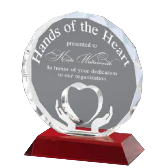 Heart with Hands Crystal Award | Engraved Glass Heart Statue | Paradise ...