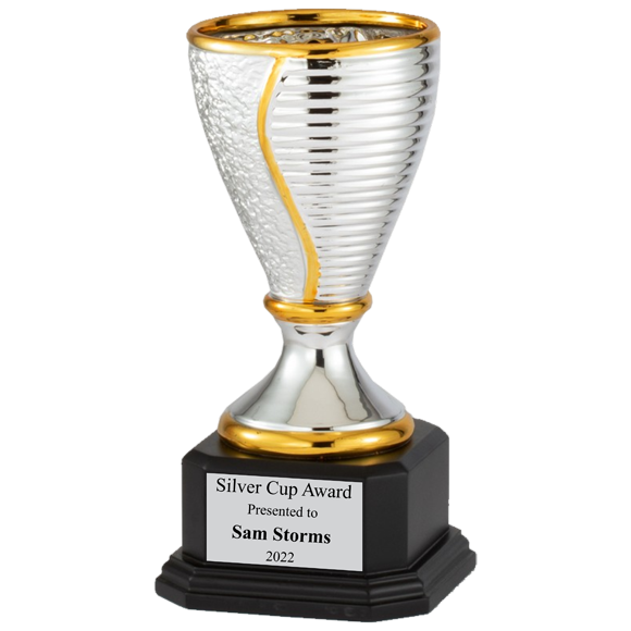 Ceramic Silver & Gold Spiral Trophy Cup | Engraved Trophy Cup Statue ...