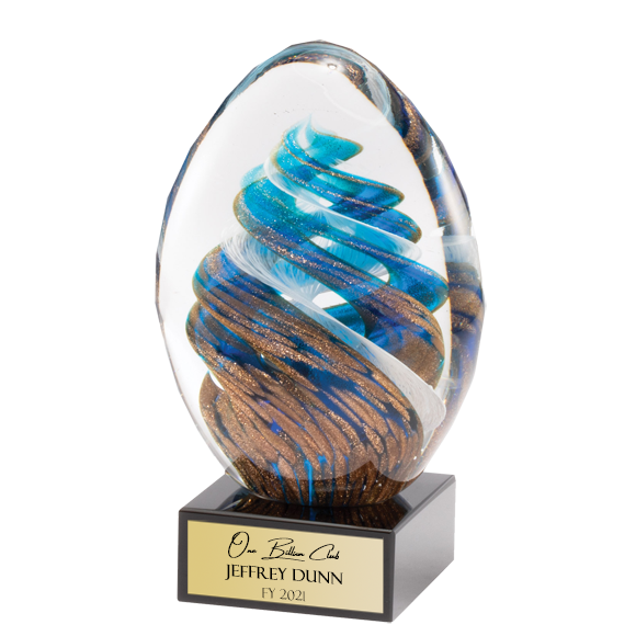 Teal & Gold Twister Artglass Award | Personalized Artglass Trophy ...