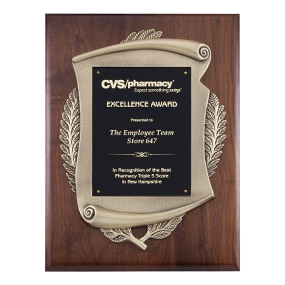 Walnut Plaque with Cast Metal Frame | Engraved Solid Wood Plaque ...