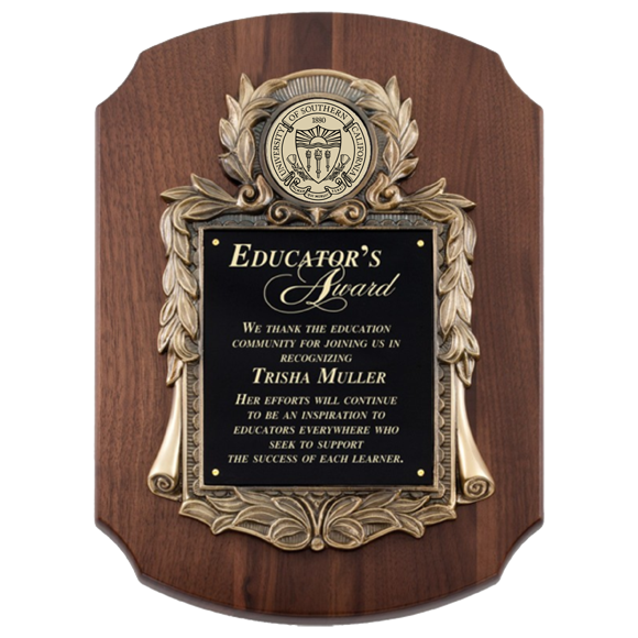 Walnut Plaque with Cast Metal Medallion Frame | Engraved Solid Wood ...