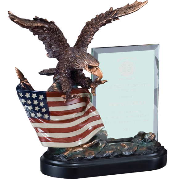 Eagle in Flight with Glass Panel | Engraved Flying Eagle Statue ...