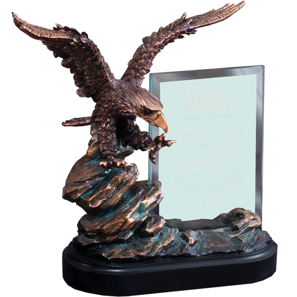 Eagle in Flight with Glass Panel II | Engraved Flying Eagle Statue ...