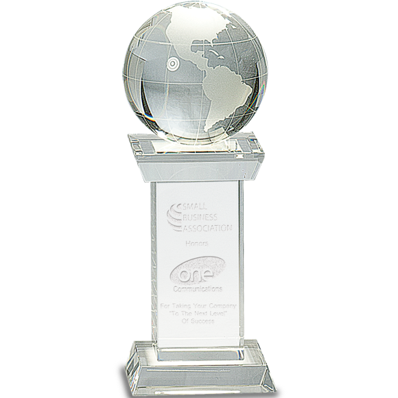 Crystal World on Pillar Award | Etched Crystal Globe Trophy | Paradise ...