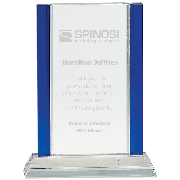 Blue Rectangle Crystal Trophy | Blue Glass Tower Award | Paradise Awards