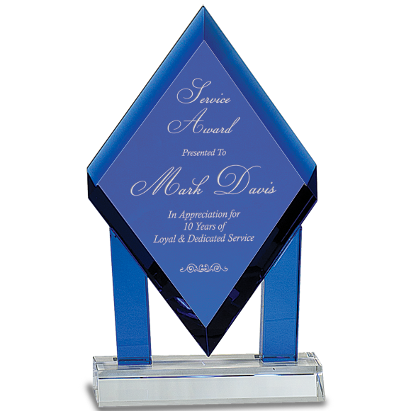 Blue Diamond Pillars Award | Etched Crystal Peak Trophy | Paradise Awards