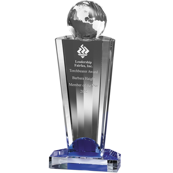 World Skyline Crystal Award | Etched Glass Globe Trophy | Paradise Awards
