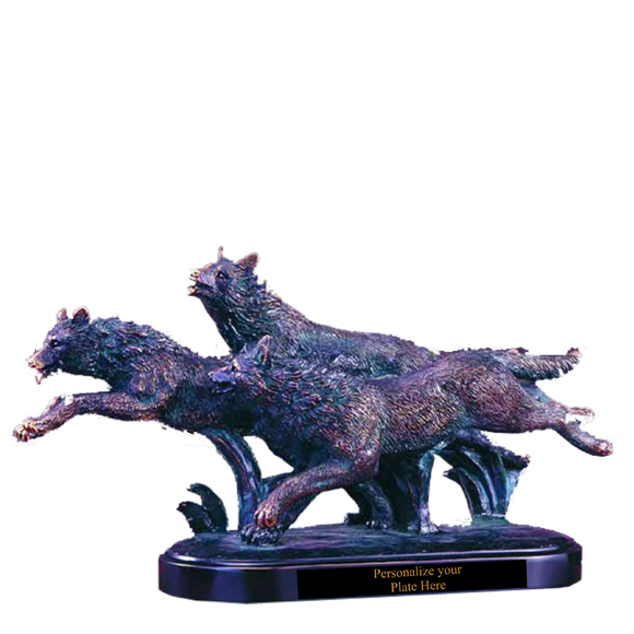 Bronze Wolves Running Pack Award Statue | Engraved Wolves Statue ...