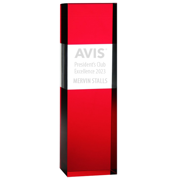 Red Power Column Crystal Award | Engraved Red Glass Statue | Paradise ...