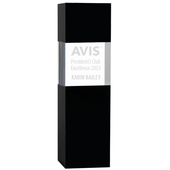 Black Power Column Crystal Award | Engraved Black Glass Statue ...