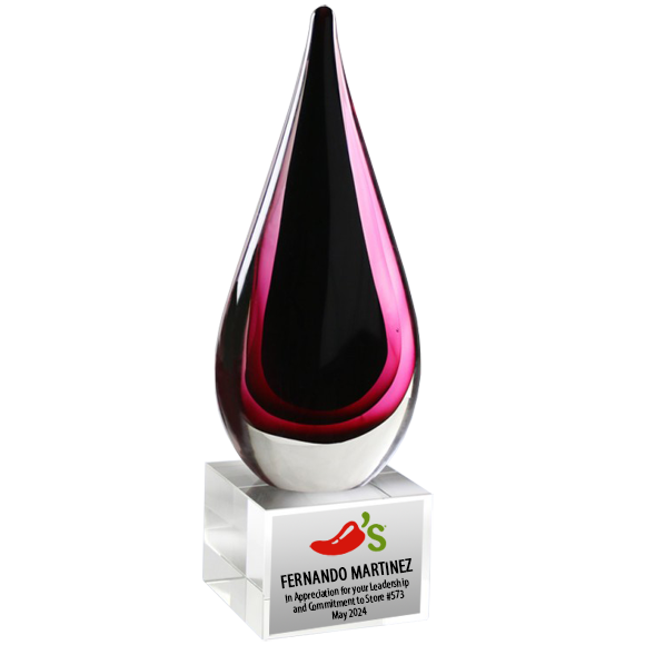 Burgandy Tear Drop Artglass Award | Engraved Red Art Glass Statue ...