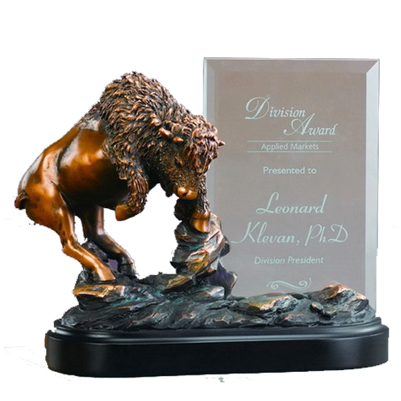Bronze Buffalo with Glass Panel | Charging Buffalo Statue | Paradise Awards