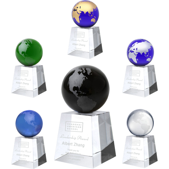 Heights Crystal Globe Award | Engraved Globe Statue | Paradise Awards