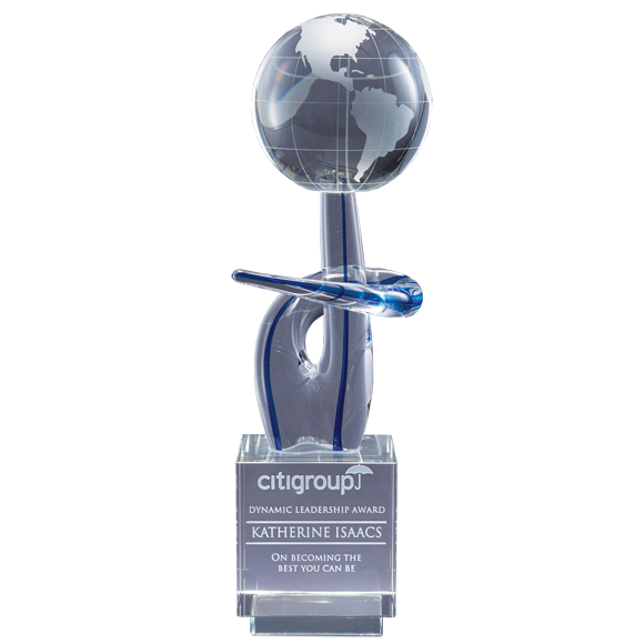 Voyager Crystal World Art Glass Award | Etched Blue Crystal Globe ...
