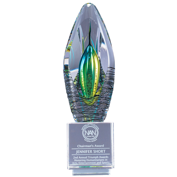 Green Elation Art Glass Award | Etched Green Crystal Art Trophy ...