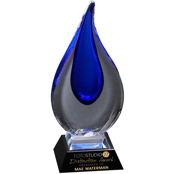 Blue Prosperity Artglass Award | Engraved Blue Rain Drop Statue ...
