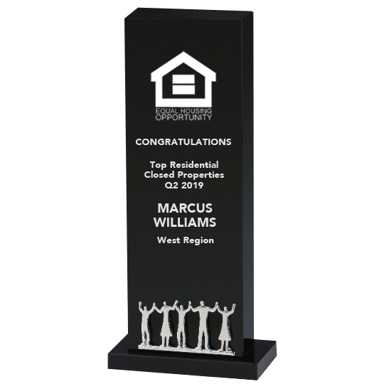 Black Teamwork Tower Crystal Award | Engraved Glass Teamwork Statue ...