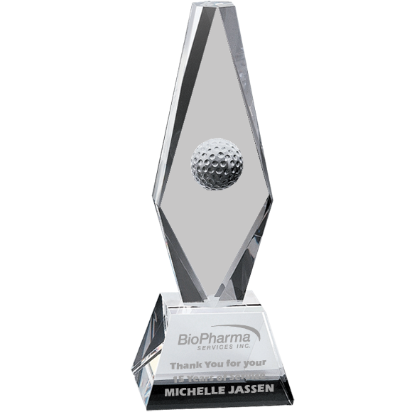 Golf Ball Diamond Trophy | Etched Glass Golf Trophy | Paradise Awards
