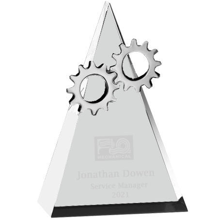 Crystal Triangle Gears Award | Etched Glass Peak Trophy | Paradise Awards