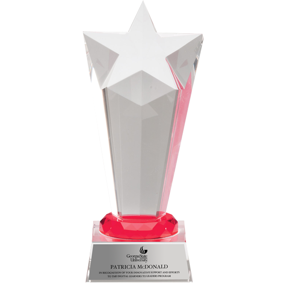 Crystal Red Rising Star Award | Engraved Glass Star Statue | Paradise ...