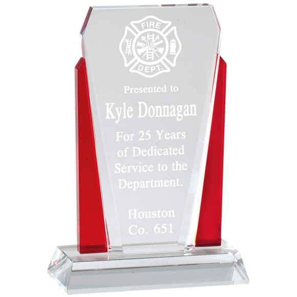 Red Side Wedge Crystal Award | Engraved Glass Wedge Statue | Paradise ...