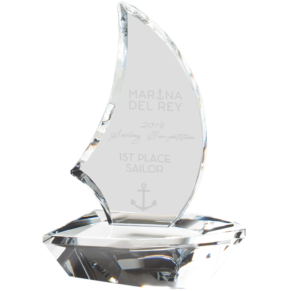 Crystal Sailboat Award | Engraved Glass Sail Boat Statue | Paradise Awards
