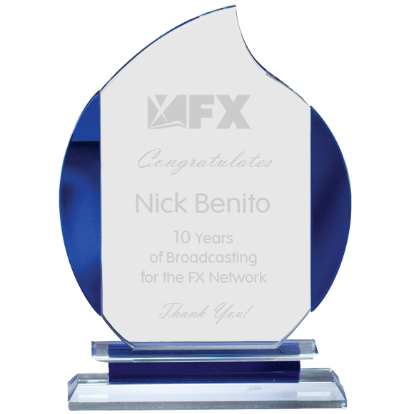 Bluefin Glass Flame Award | Etched Glass Flame Statue | Paradise Awards