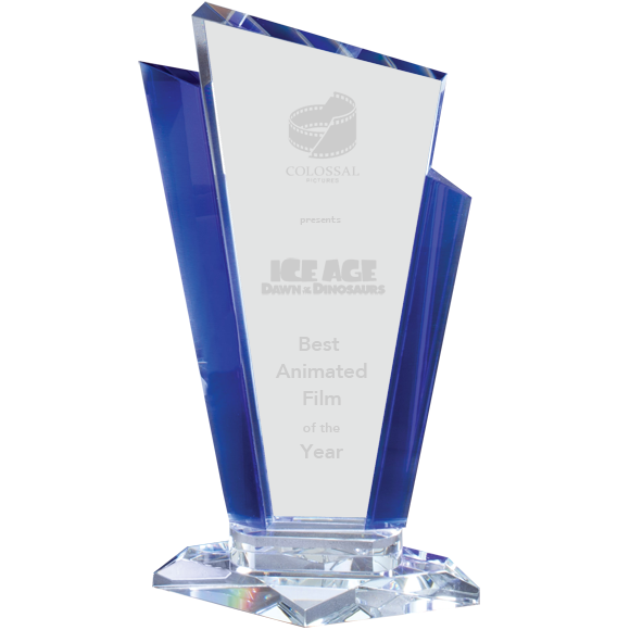 Blue Splash Glass Award | Engraved Glass Peak Statue | Paradise Awards
