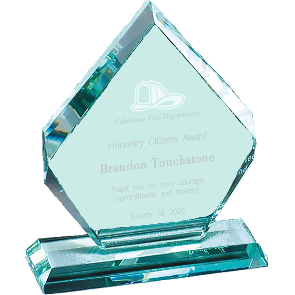 Jade Glass Peak Award | Engraved Glass Point Statue | Paradise Awards