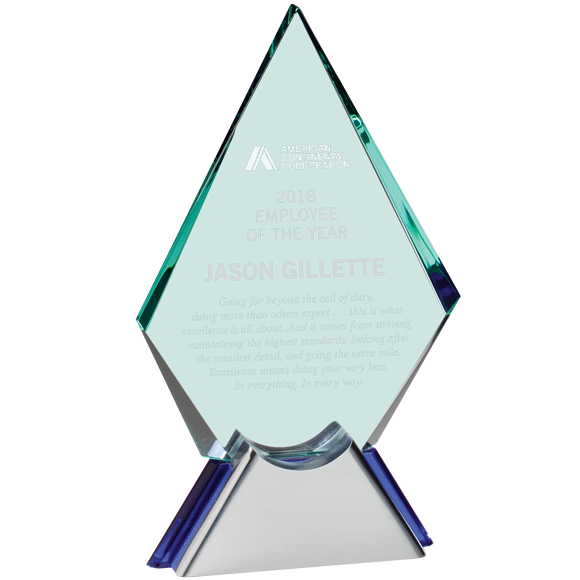 Silver Glass Arrowhead Award | Engraved Glass Peak Statue | Paradise Awards