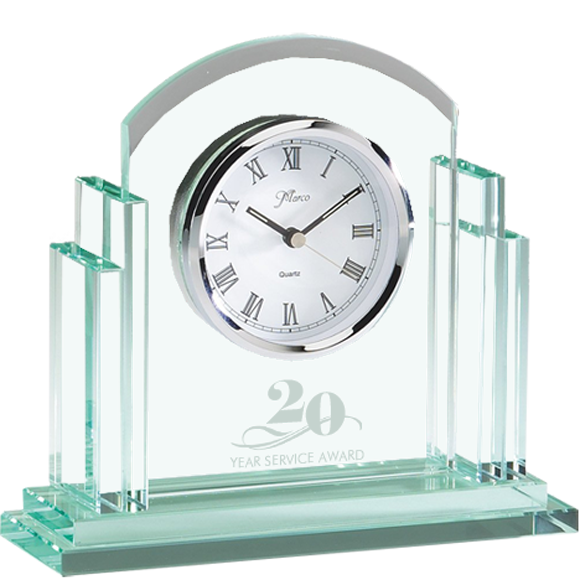 Arched Tower Glass Clock | Engraved Glass Clock Statue | Paradise Awards