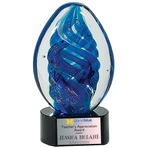 Light Blue Swirl Egg Award | Personalized Blue Artglass Trophy ...