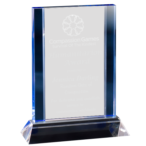 Blue Side Crystal Award | Etched Glass Rectangle Trophy | Paradise Awards