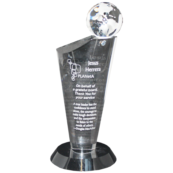 Crystal Equator Globe Award | Etched Glass Globe Trophy | Paradise Awards