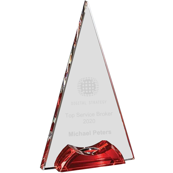 Red Crystal Triangle Award | Etched Glass Peak Trophy | Paradise Awards