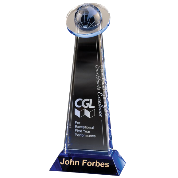 Crystal World Orbit Award | Etched Glass Globe Trophy | Paradise Awards