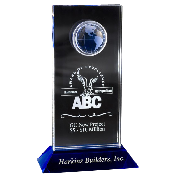 Crystal World View Award | Etched Glass Globe Trophy | Paradise Awards