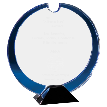 Blue Crystal Atlas Award | Etched Glass Circle Trophy | Paradise Awards