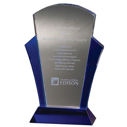 Crystal Blue Envy Award | Etched Glass Arch Trophy | Paradise Awards