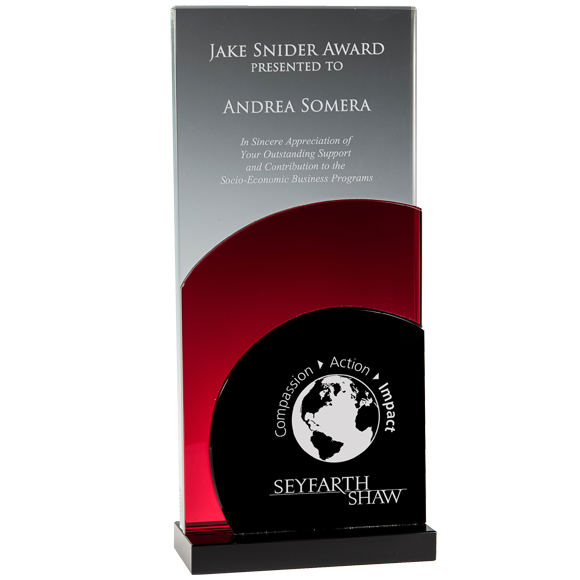 Red Force Crystal Award | Etched Glass Tower Trophy | Paradise Awards