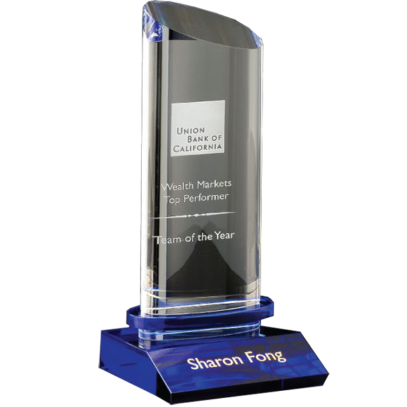Cobalt Column Crystal Award | Engraved Blue Oval Glass Statue ...